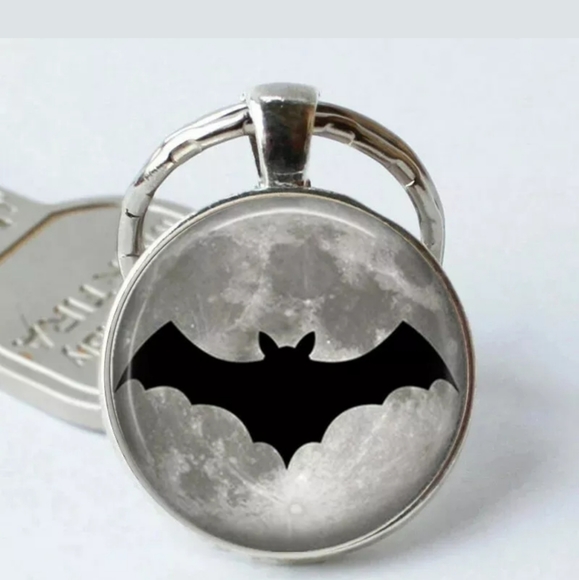 Accessories | New Silhouette Of Bat In Full Moon Silver Keychain | Poshmark